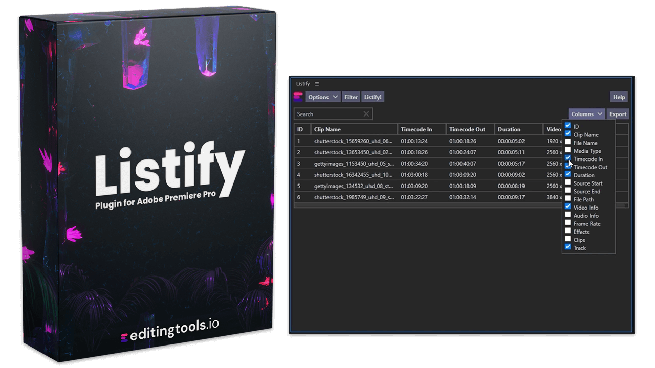 Listify - Plugin for Adobe Premiere Pro